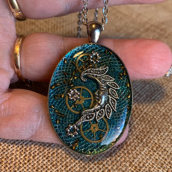 Hand Crafted | Jewelry | Moon Crest Face Necklace Vintage Gears New ...